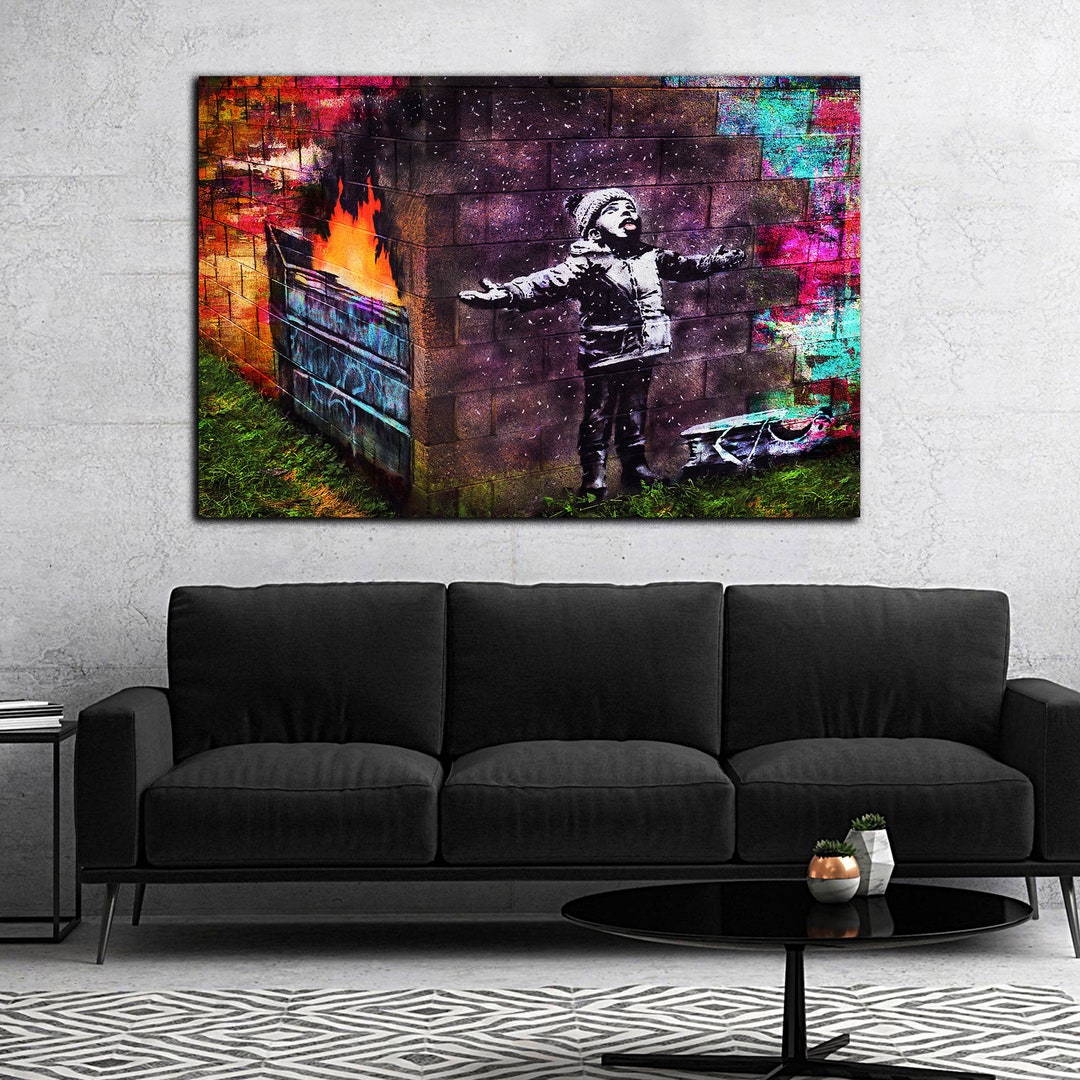 Banksy Seasons Greetings Canvas Print: Dumpster Fire Graffiti Art ...