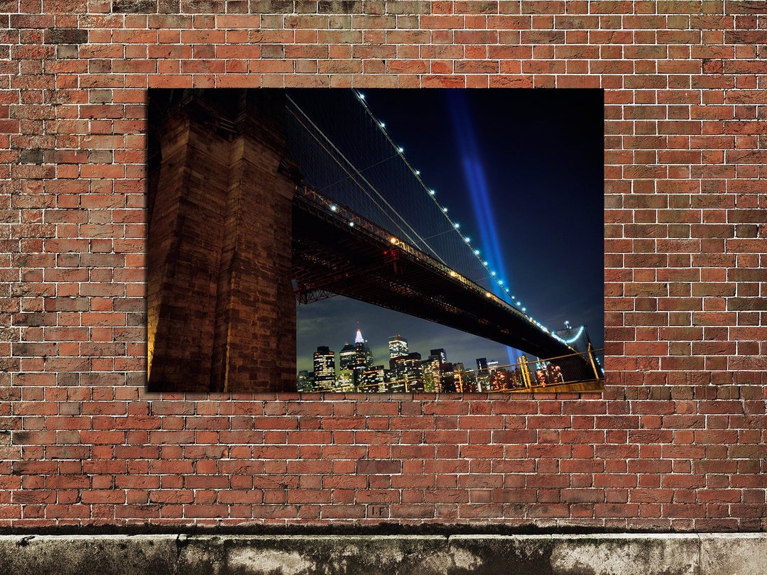 Brooklyn Bridge 9/11 Memorial Lights Canvas Print – NYC Skyline, 36x24 ...
