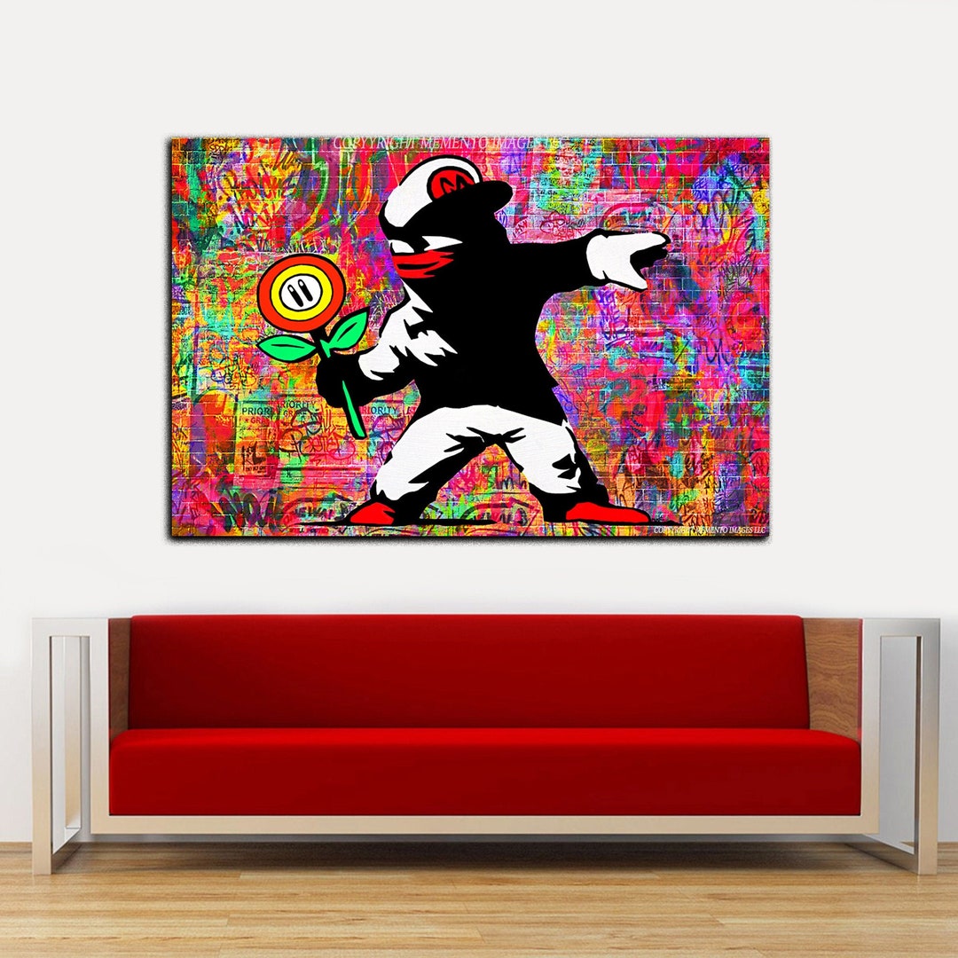 NEW ! Banksy Super Mario "flamethrower" Original Art by Memento 36x24 ...