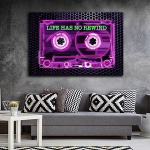 Vintage Neon Cassette Art "life Has No Rewind" Original Art by Memento ...
