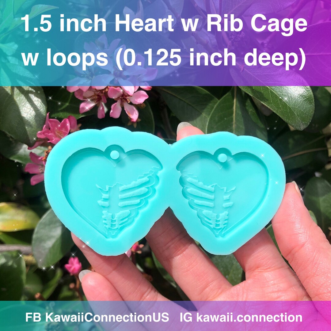 1.5 Inch Rib Cage Skeleton Heart Pair W Built-in Loop Silicone Mold ...