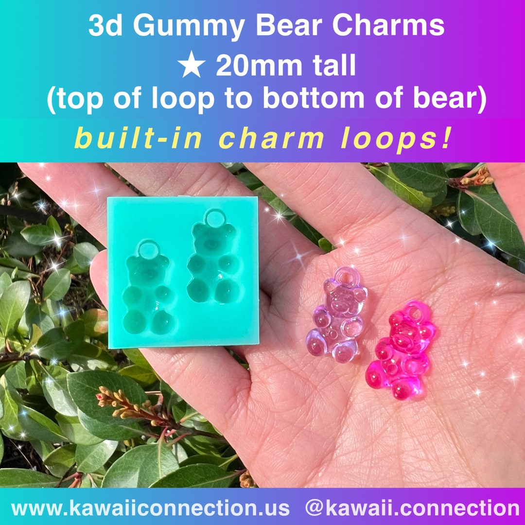 TINY 20mm Tall 3D Gummy Bear W/ Built-in Charm Loop Silicone Mold ...