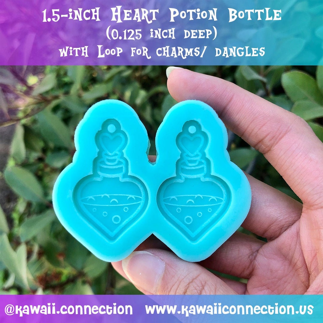 1.5 Inch (0.125 Inch Deep) Heart Potion Bottles Charm W Loop Silicone ...