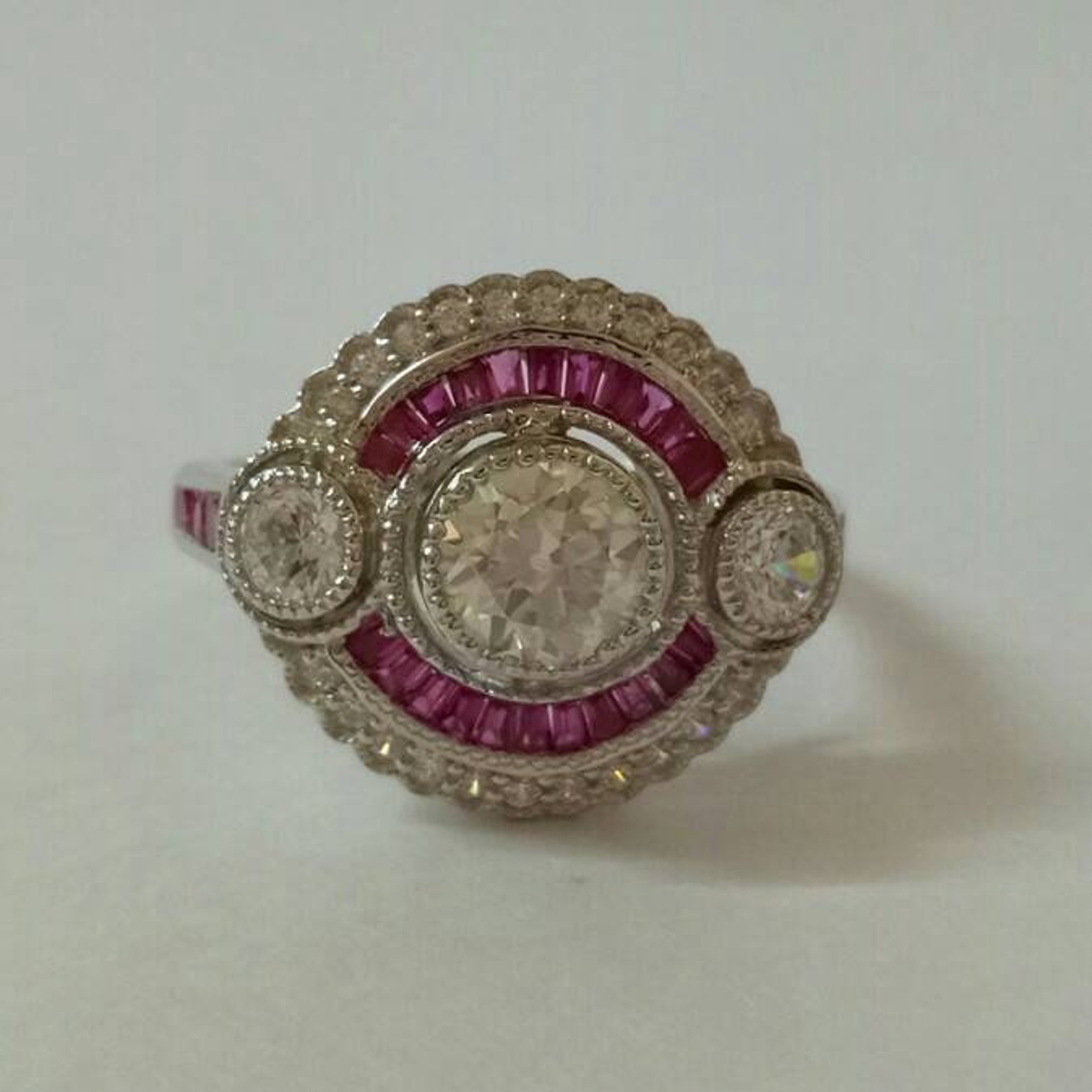 Vintage Engagement Ring 2.85 Ct White Round and Red Ruby Cz | Etsy