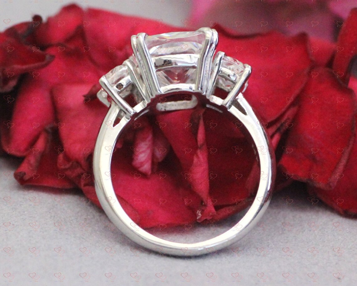 Three Stone Cushion Diamond Statement Engagement Ring - Etsy
