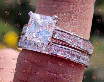 2 Ct Princess Cut Diamond Bridal Ring Set Solitaire - Etsy
