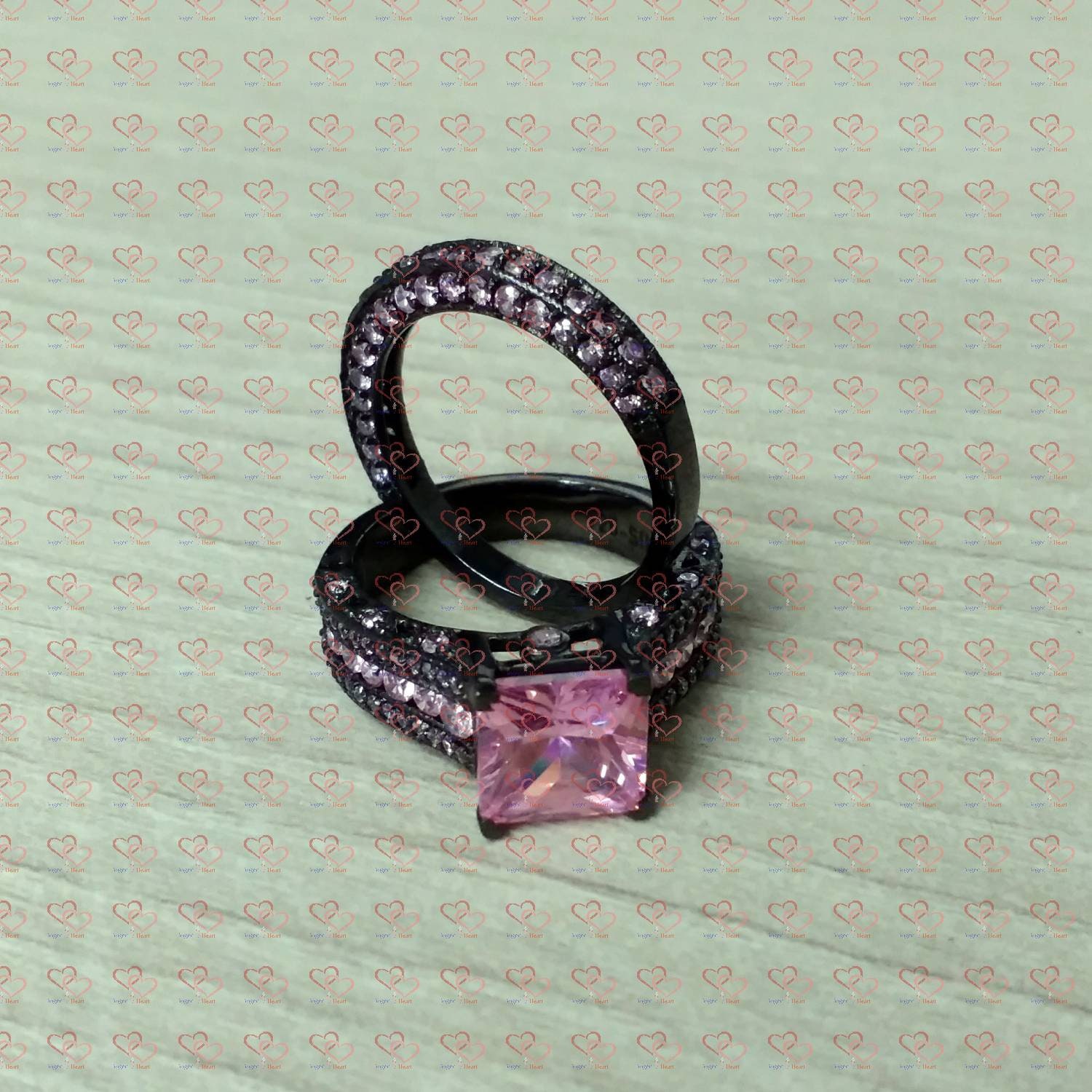 Beautiful Princess Pink Sapphire Diamond Simulant 2PC Band | Etsy