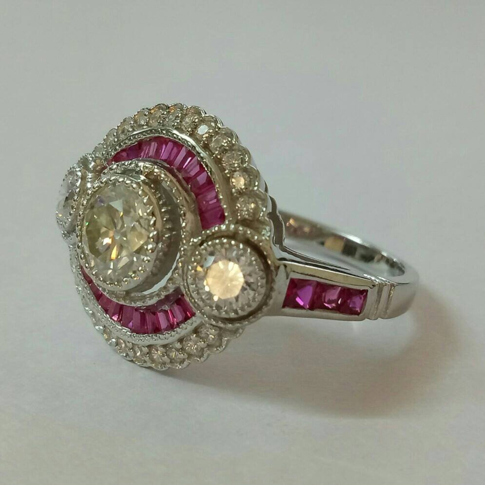 Vintage Engagement Ring 2.85 Ct White Round and Red Ruby Cz | Etsy