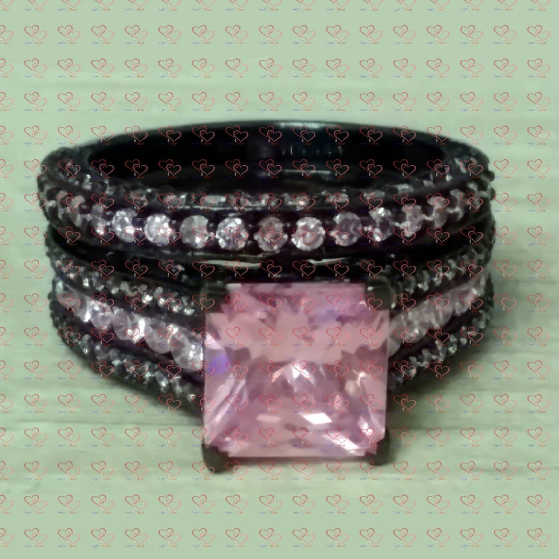 Beautiful Princess Pink Sapphire Diamond Simulant 2PC Band | Etsy