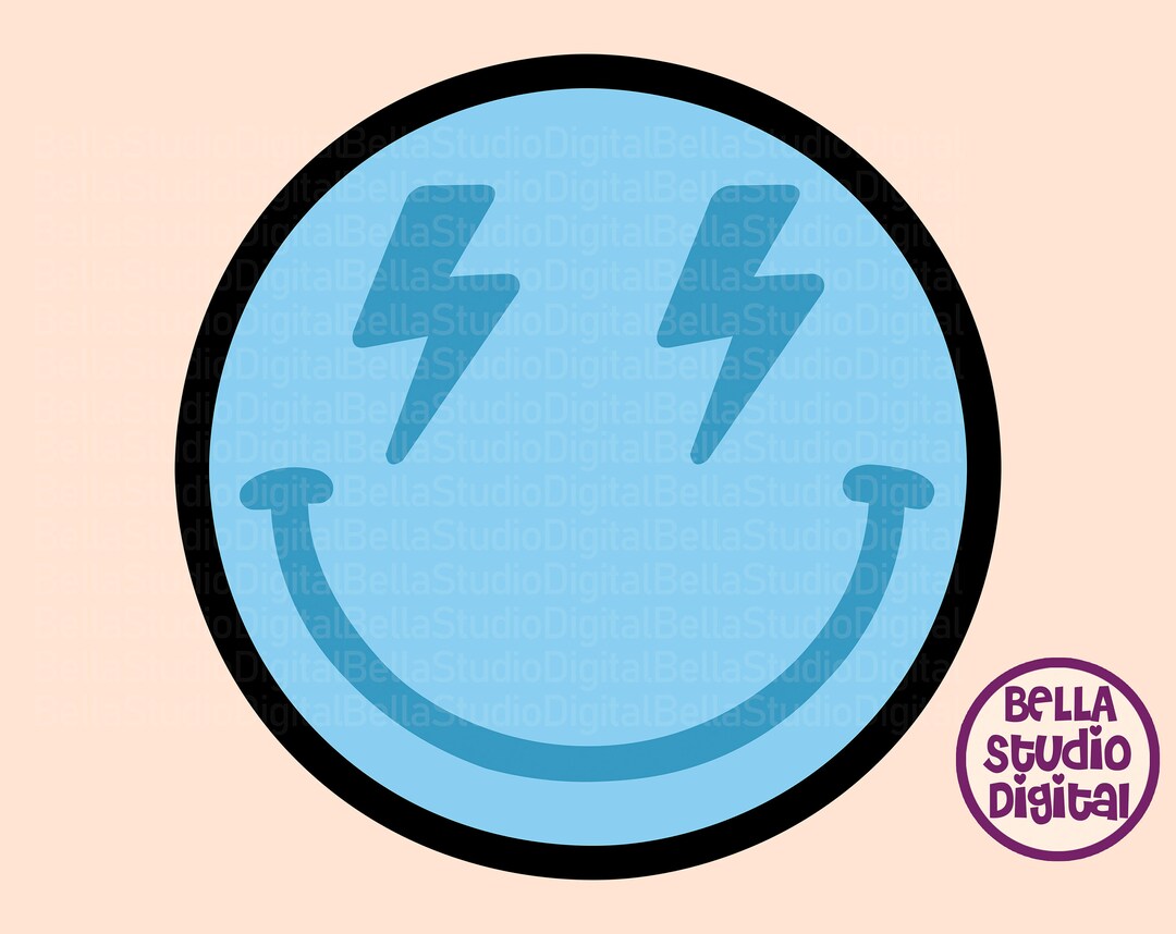 Pretty Blue Smiley, Lightening Bolt Smile SVG, PNG, Pdf Dxf -eps ...