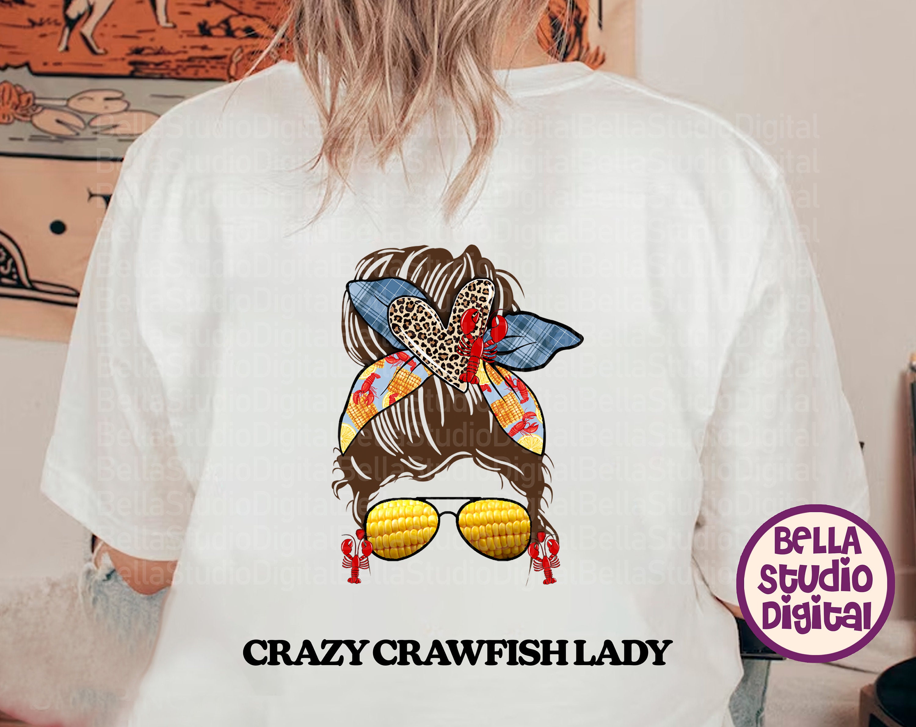 Fun Messy Bun Crawfish Lady Png, Sublimation File, Transfer Prints ...