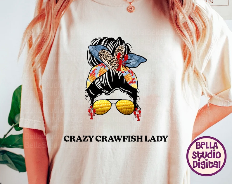 Messy Bun Colorful Crawfish Lady Png, Sublimation File, Transfer Prints ...