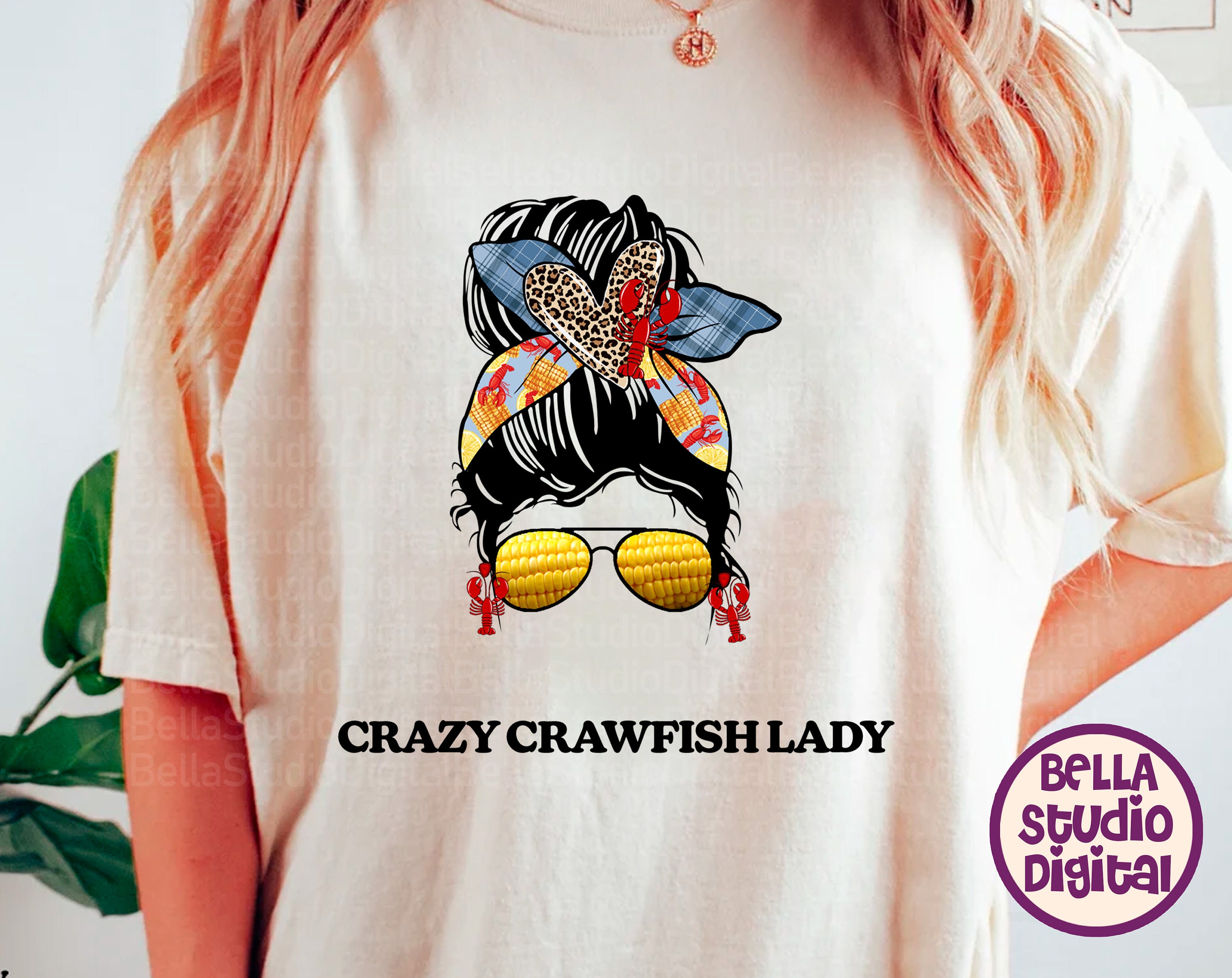 Messy Bun Colorful Crawfish Lady Png, Sublimation File, Transfer Prints ...
