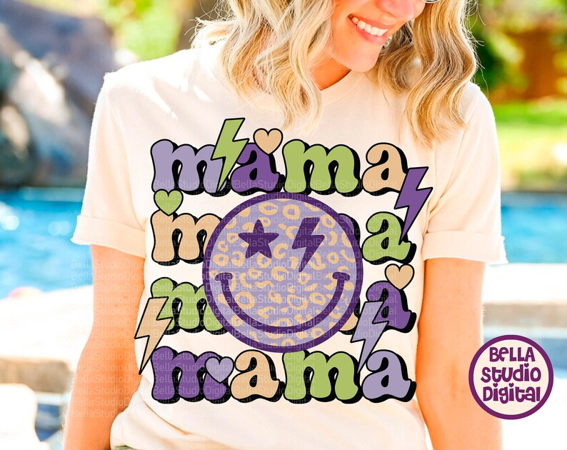Smiley Mama Svg Png Eps , Bundle Retro PNG, Retro Smiley, Mama Bolt, T ...