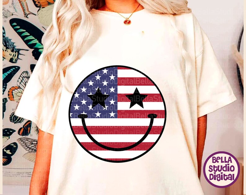 American Flag Smiley Bundle, 4th of July, Retro Smiley Svg, Patriotic ...