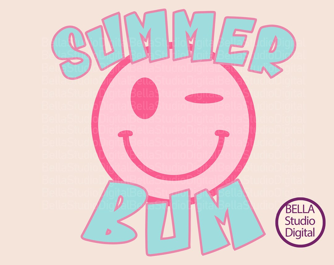 Summer Bum Digital Art, Winking Smiley Pink, Cartoon PNG & SVG ...