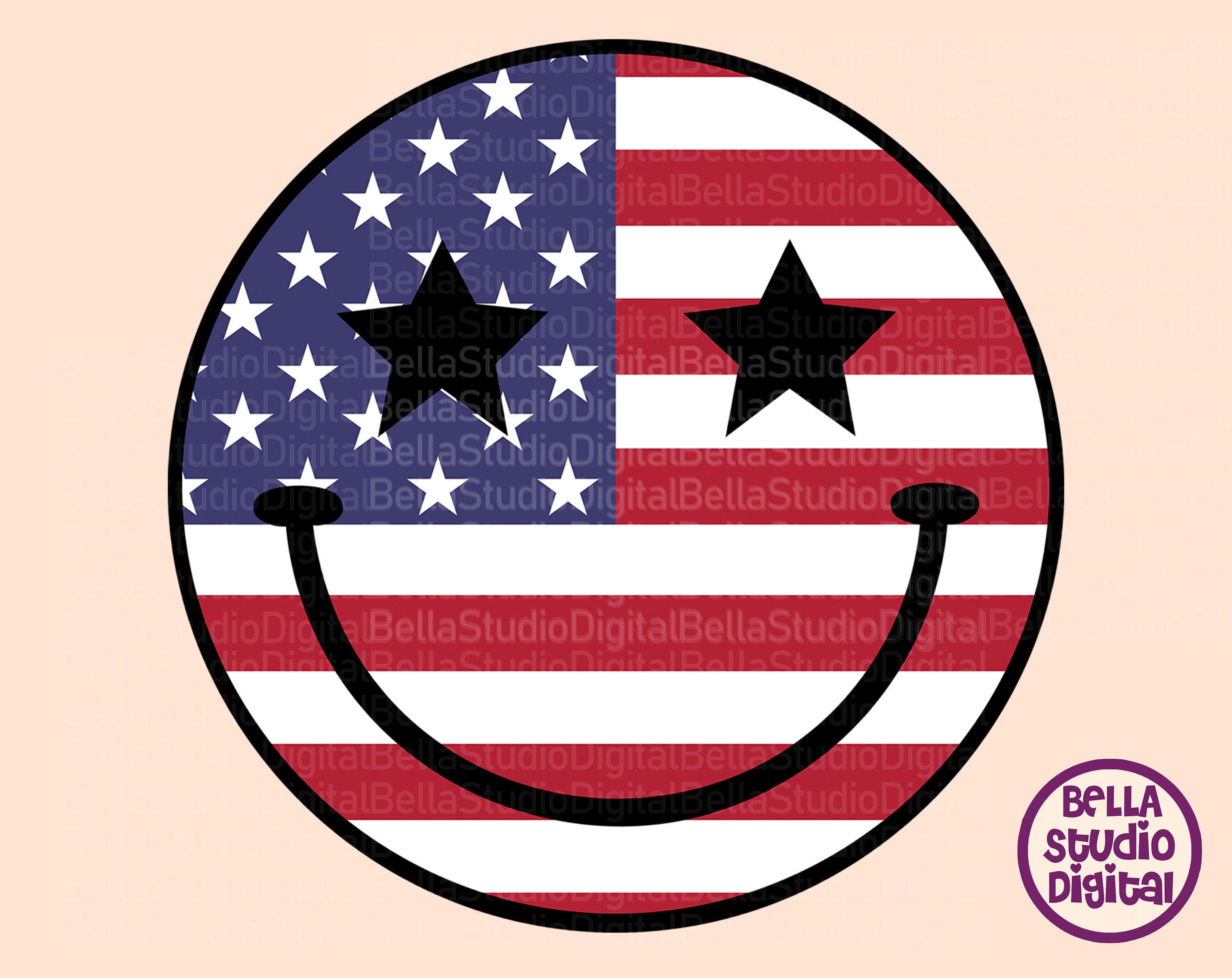 American Flag Smiley Bundle, 4th of July, Retro Smiley Svg, Patriotic ...