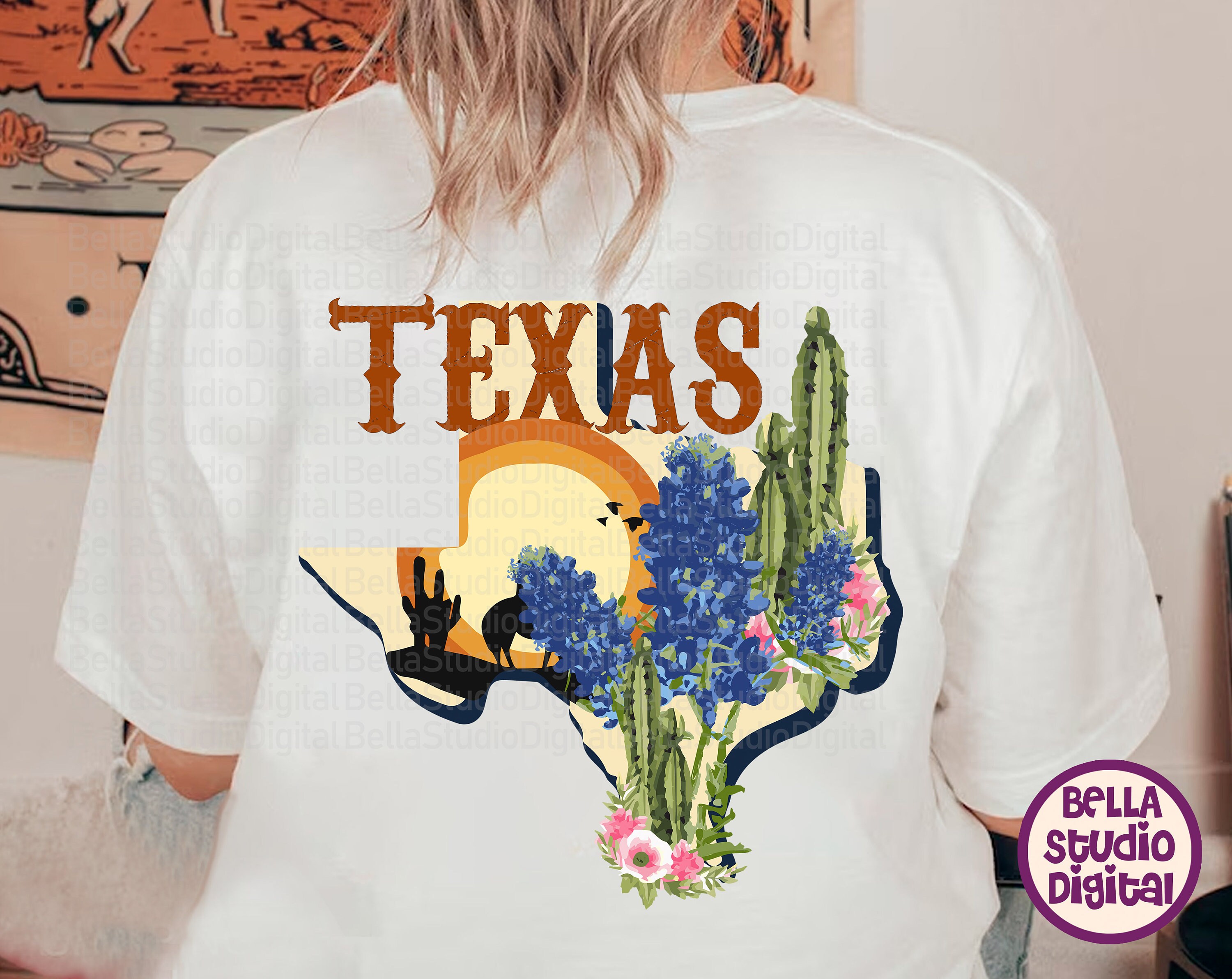 Cowboy Texas Design Png, Bluebonnet Texas Cowboy State Print ...