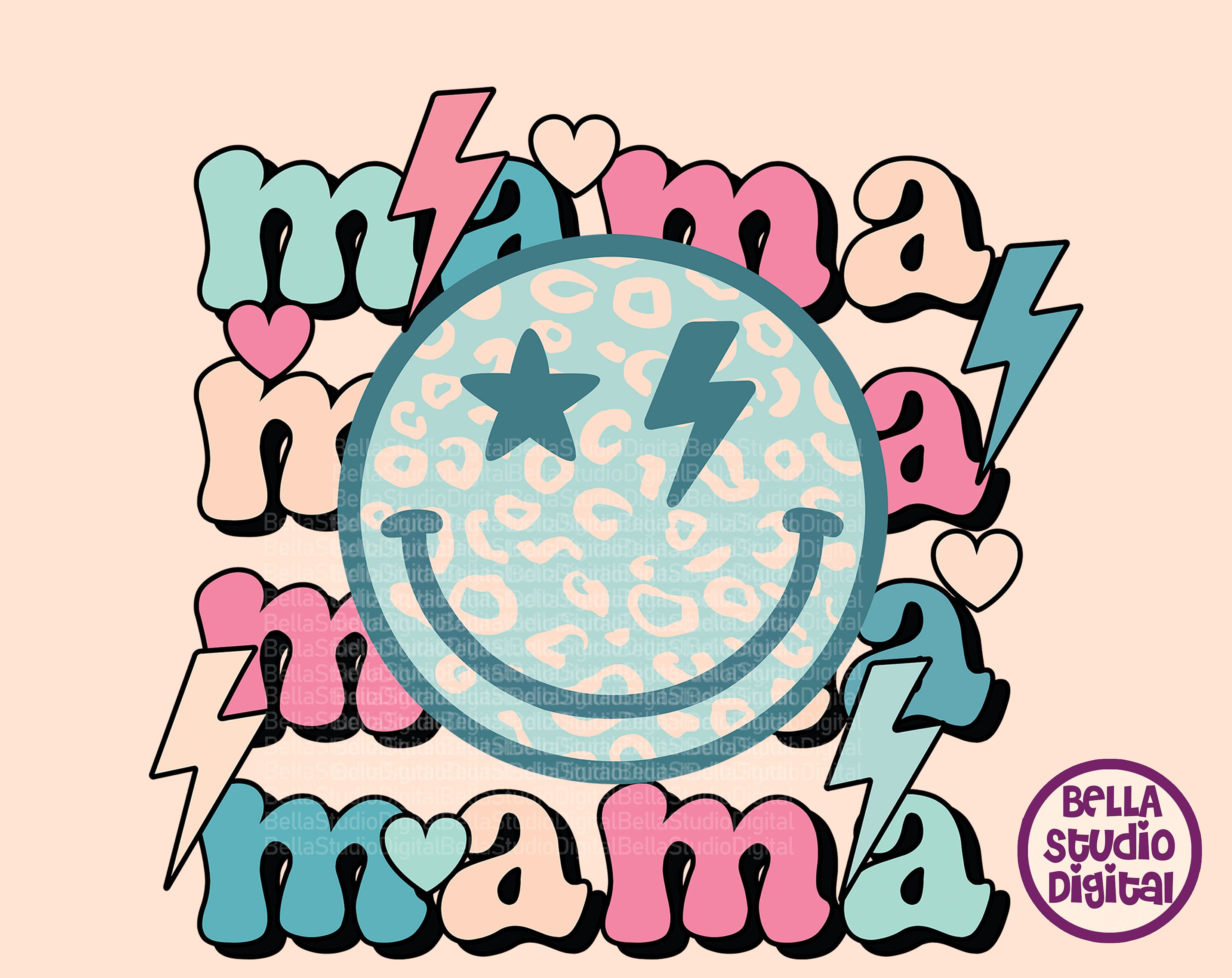 Smiley Mama Svg Png Dxf Eps , Bundle Retro PNG, Retro Smiley, Mama Bolt ...