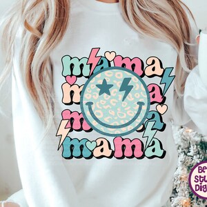 Smiley Mama Svg Png Dxf Eps , Bundle Retro PNG, Retro Smiley, Mama Bolt ...