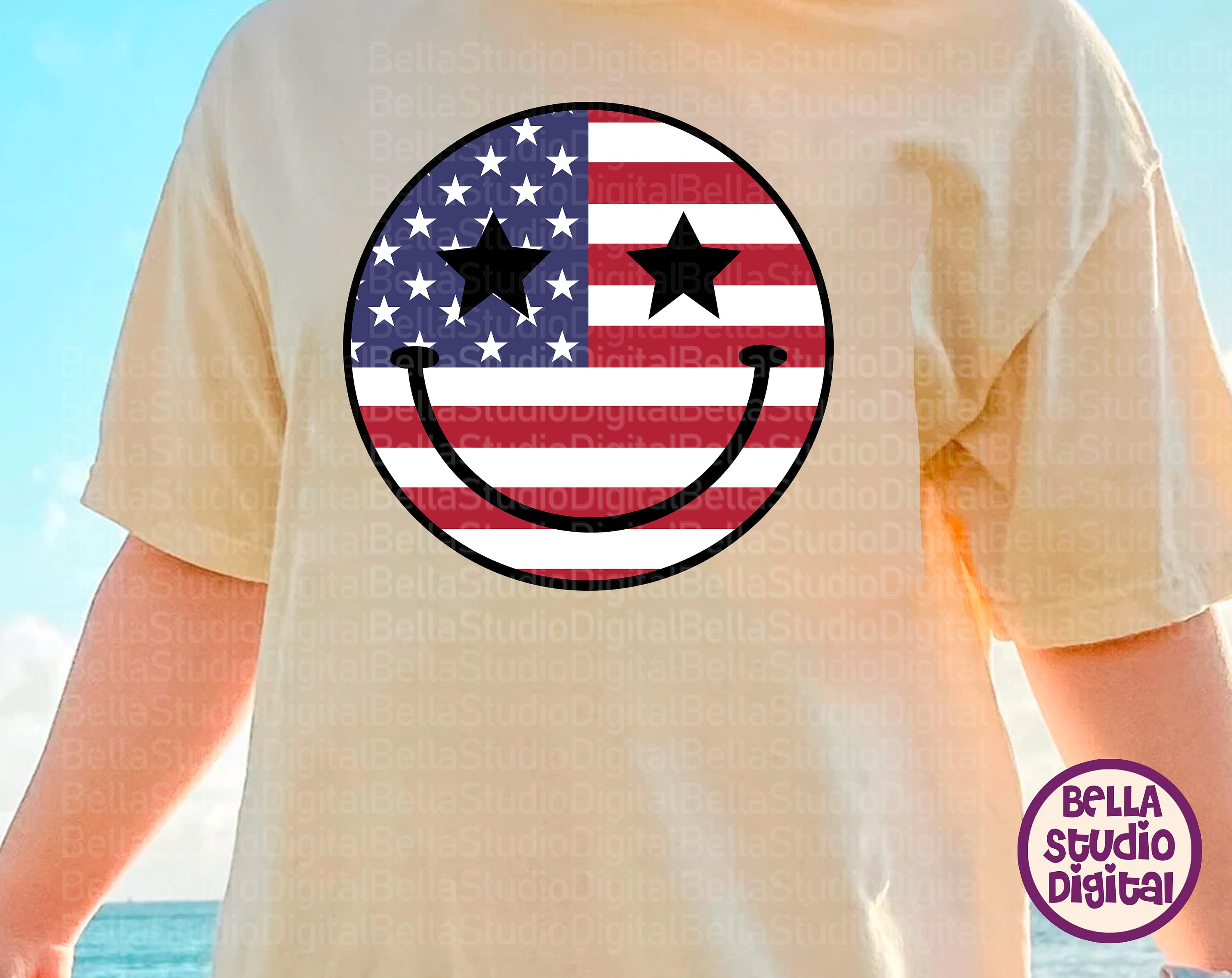 American Flag Smiley Bundle, 4th of July, Retro Smiley Svg, Patriotic ...