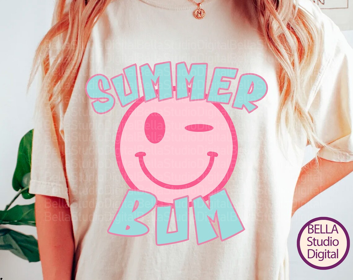 Summer Bum Digital Art, Winking Smiley Pink, Cartoon PNG & SVG ...