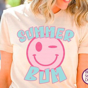 Summer Bum Digital Art, Winking Smiley Pink, Cartoon PNG & SVG ...