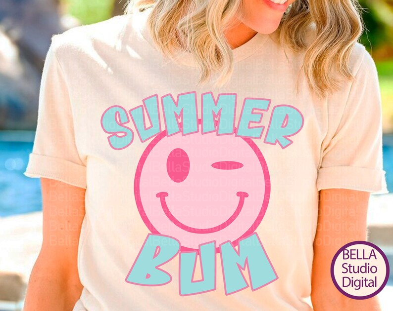 Summer Bum Digital Art, Winking Smiley Pink, Cartoon PNG & SVG ...