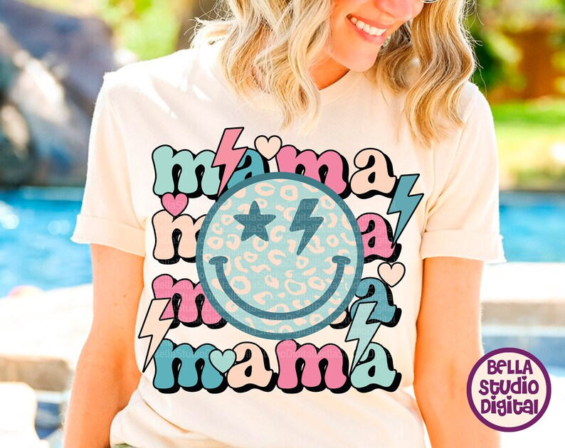 Smiley Mama Svg Png Dxf Eps , Bundle Retro PNG, Retro Smiley, Mama Bolt ...