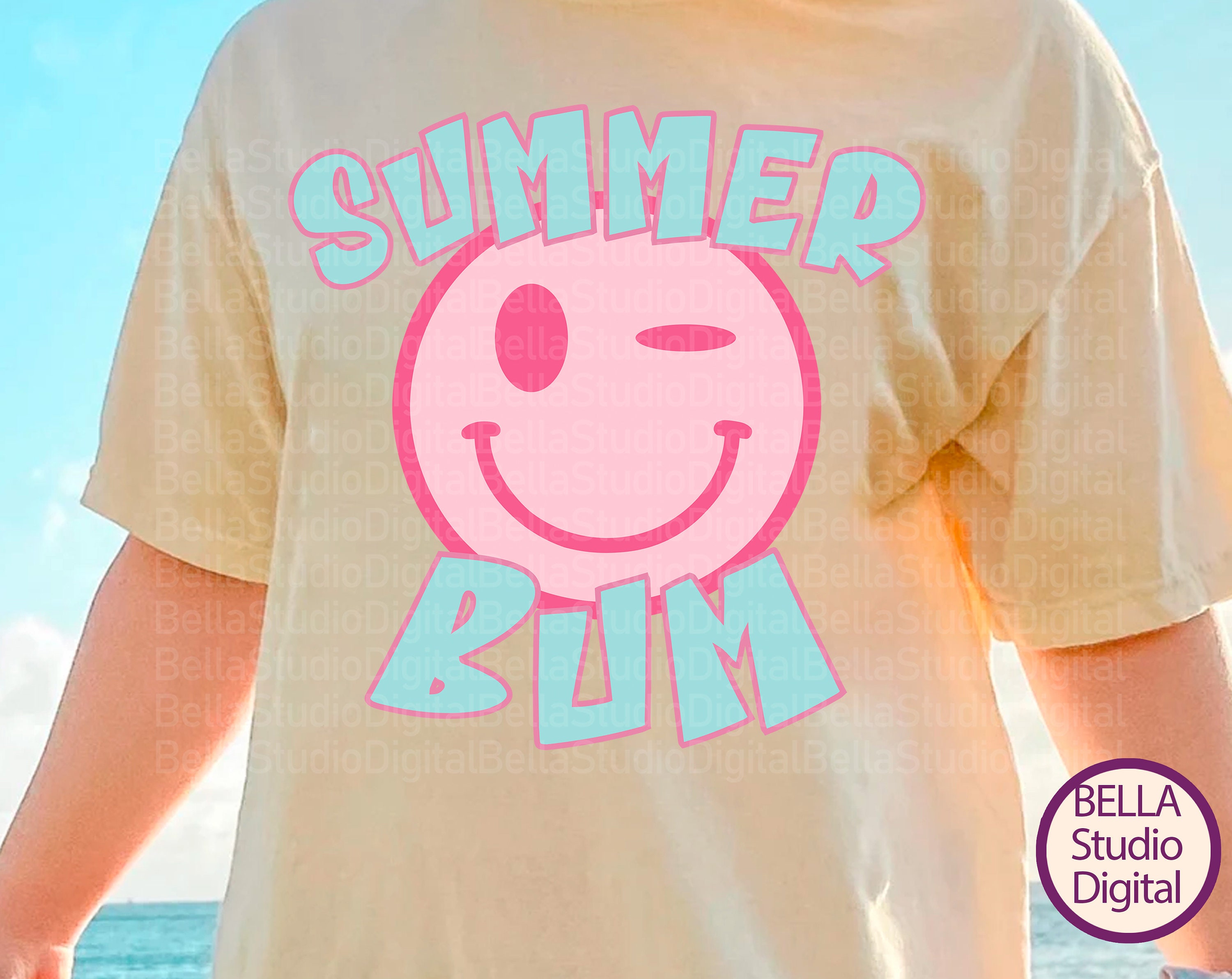 Summer Bum Digital Art, Winking Smiley Pink, Cartoon PNG & SVG ...