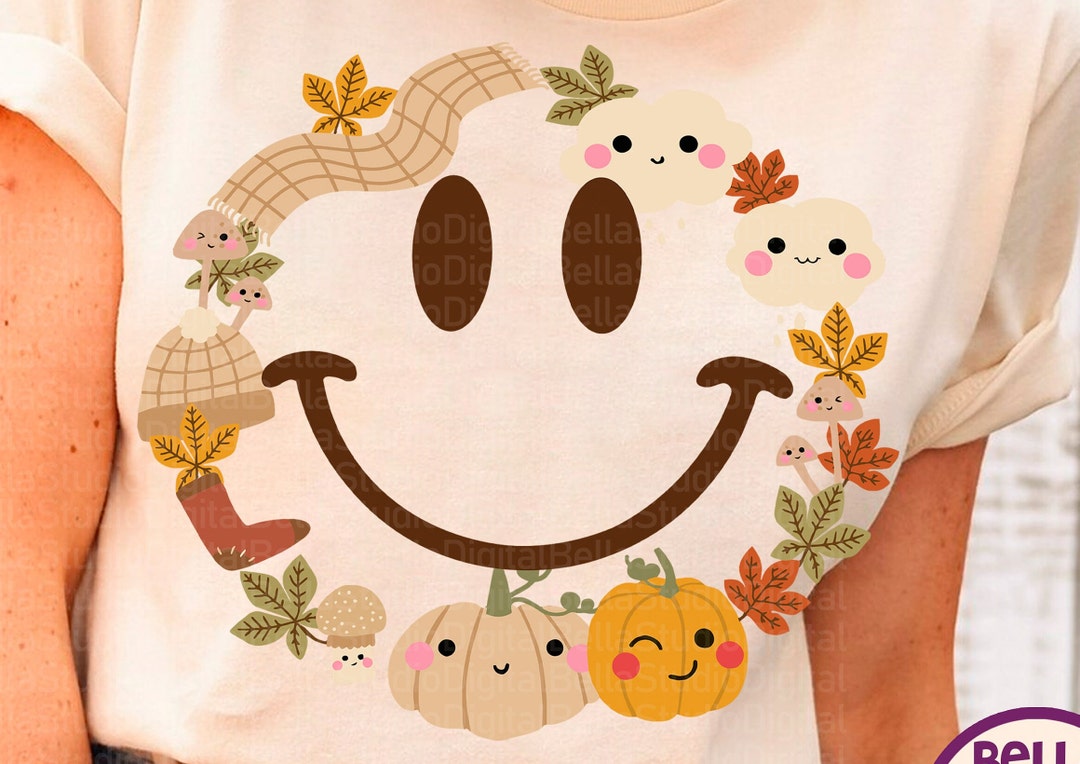 Cute Fall Smiley Face PNG, Pumpkin Season, Sublimation Design, Fall ...