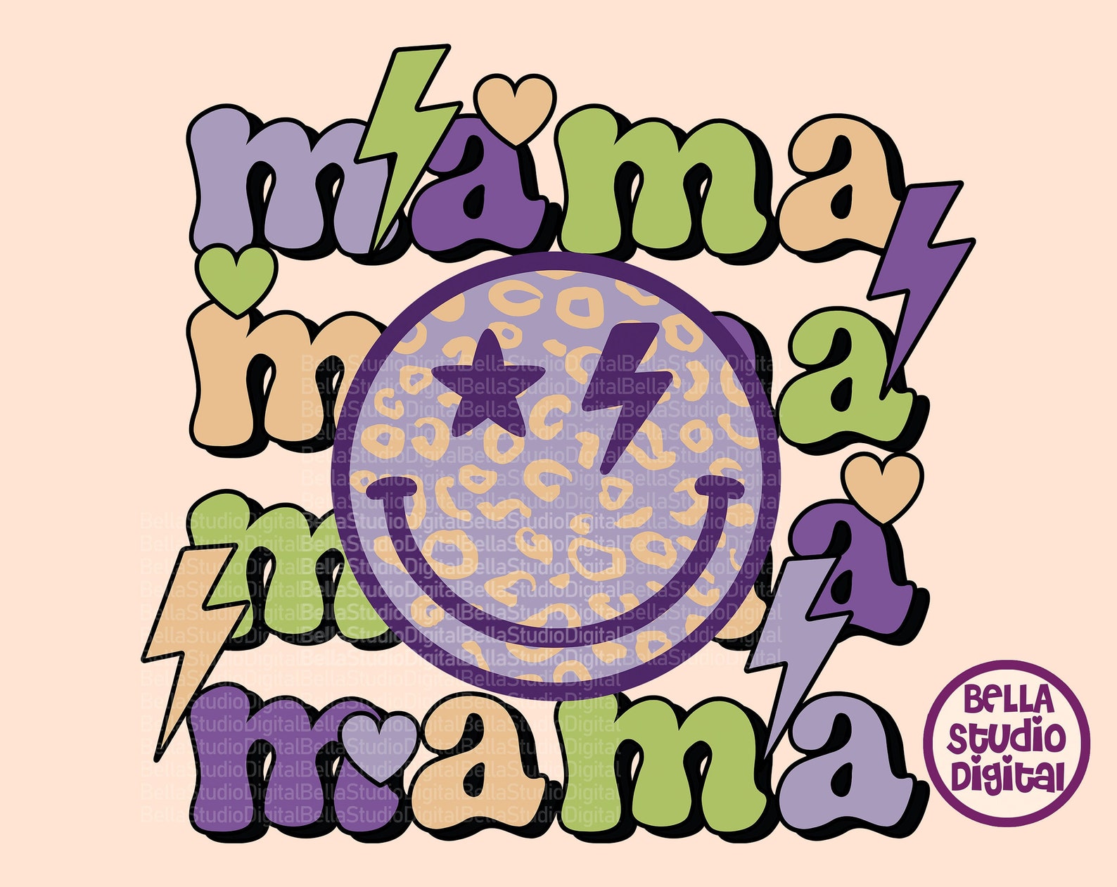 Smiley Mama Svg Png Eps , Bundle Retro PNG, Retro Smiley, Mama Bolt, T ...