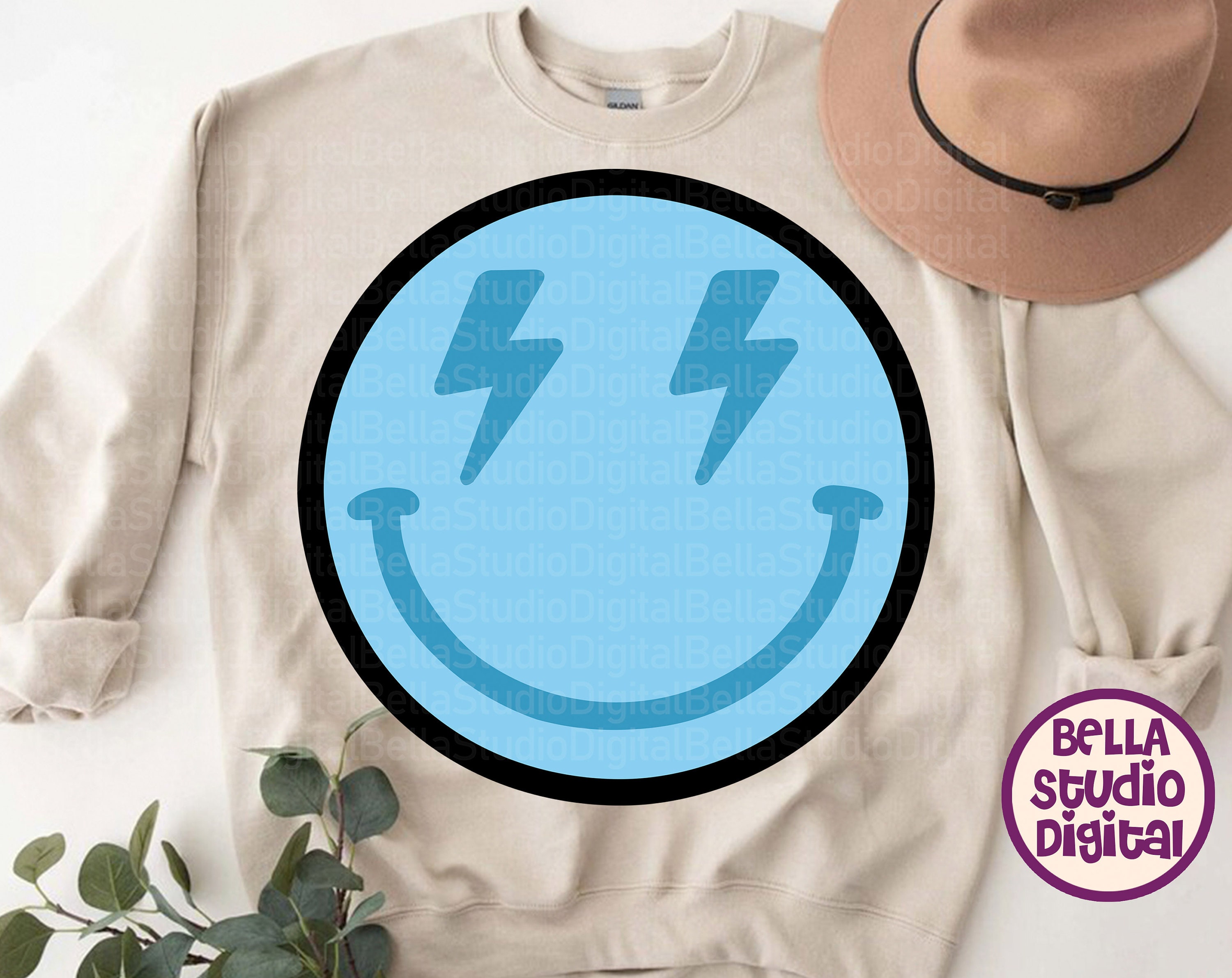 Pretty Blue Smiley, Lightening Bolt Smile SVG, PNG, Pdf Dxf eps ...