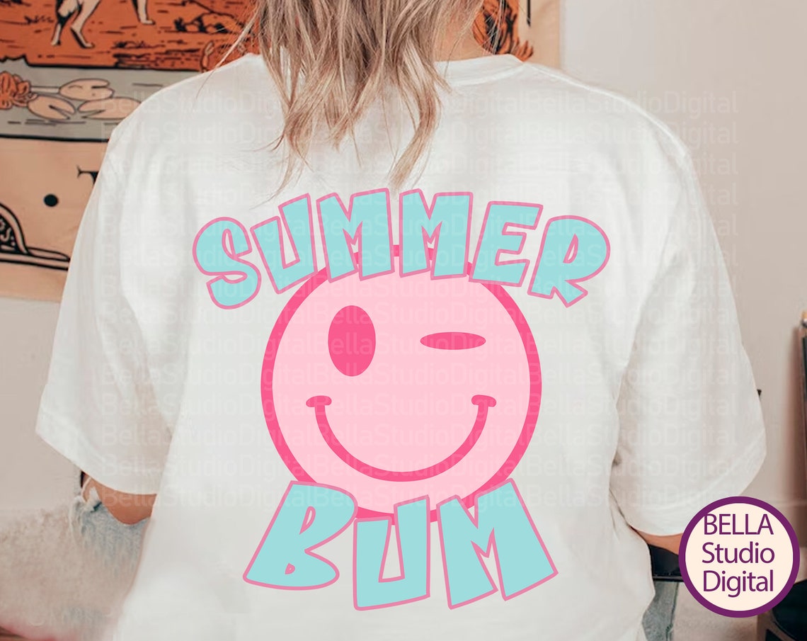 Summer Bum Digital Art, Winking Smiley Pink, Cartoon PNG & SVG ...