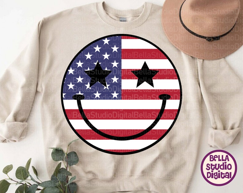 American Flag Smiley Bundle, 4th of July, Retro Smiley Svg, Patriotic ...