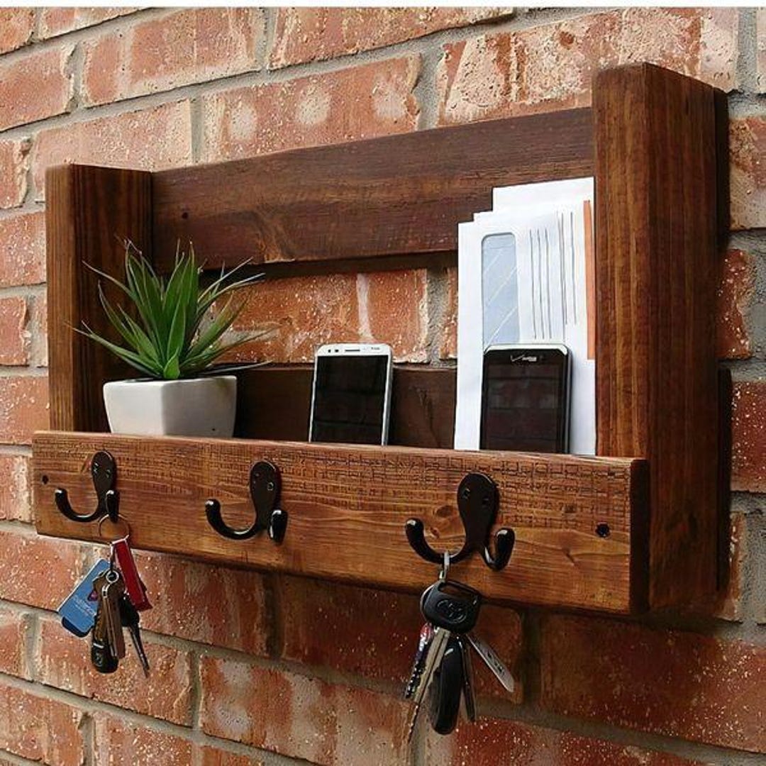 Wooden Wall Shelf, Key & Phone Rack, Wall Decor, Decoration Display ...