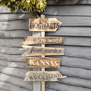 Narnia Wonderland Hogwarts Signpost Personalised Rustic Wood - Etsy