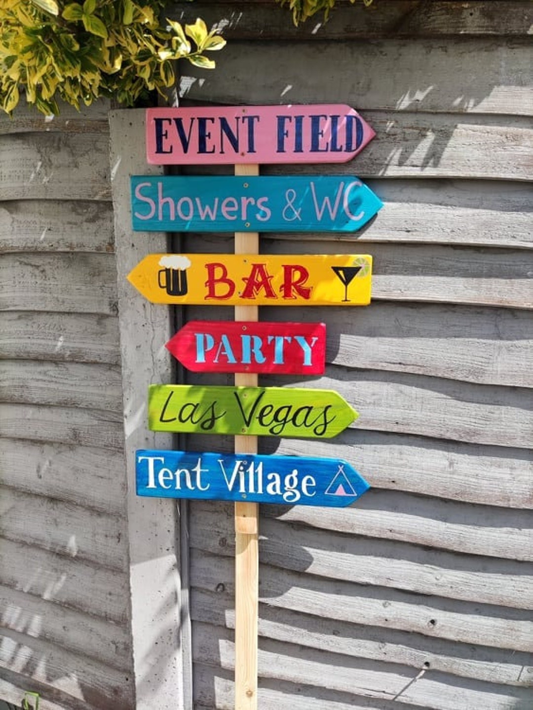 Bright Party Signpost Large Personalised Bespoke Rustic Wood Wedding ...