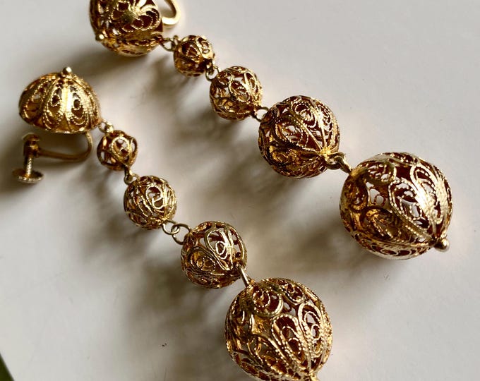 VINTAGE STERLING VERMEIL Filigree Drop Earrings - Etsy
