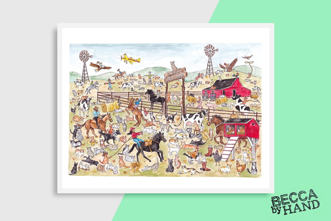 ORIGINAL Herding Cats Painting, Funny Catle Ranch Wall Hanging, 14x17 ...
