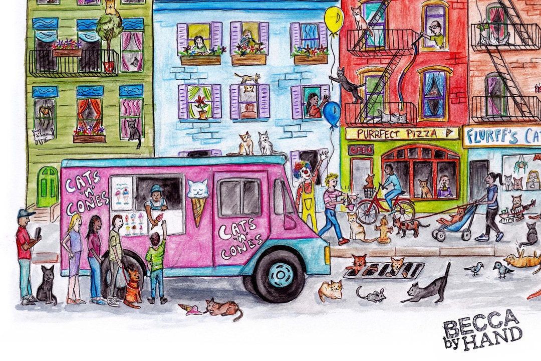 Cats in the City Art Print - Etsy