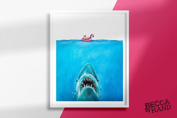 Funny Jaws Cat Art Print Cat in Movie Poster Wall Decor Pop - Etsy