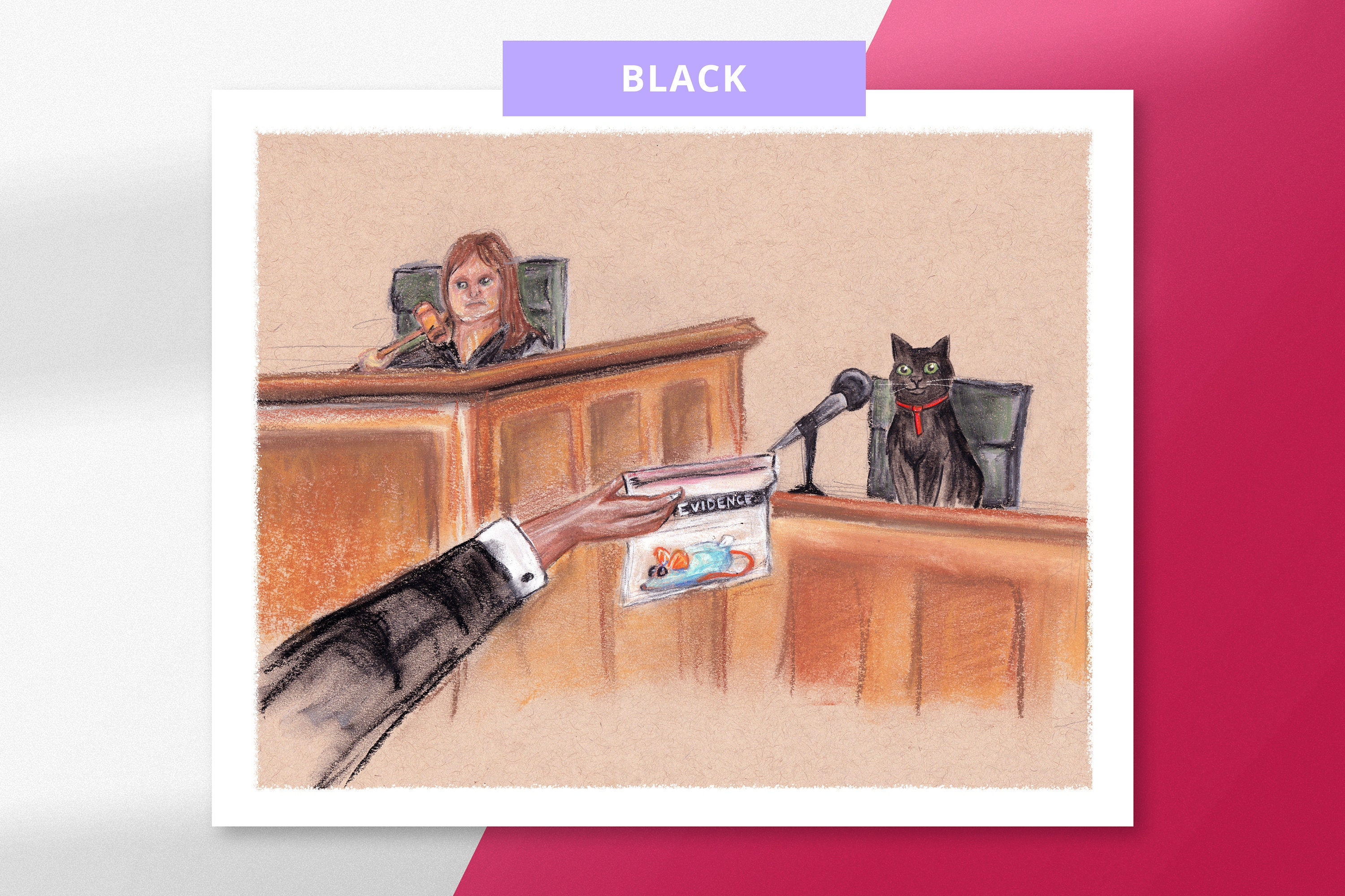 Claw & Order Courtroom Cat Sketch Art Print, Choose Your Cat Color - Etsy