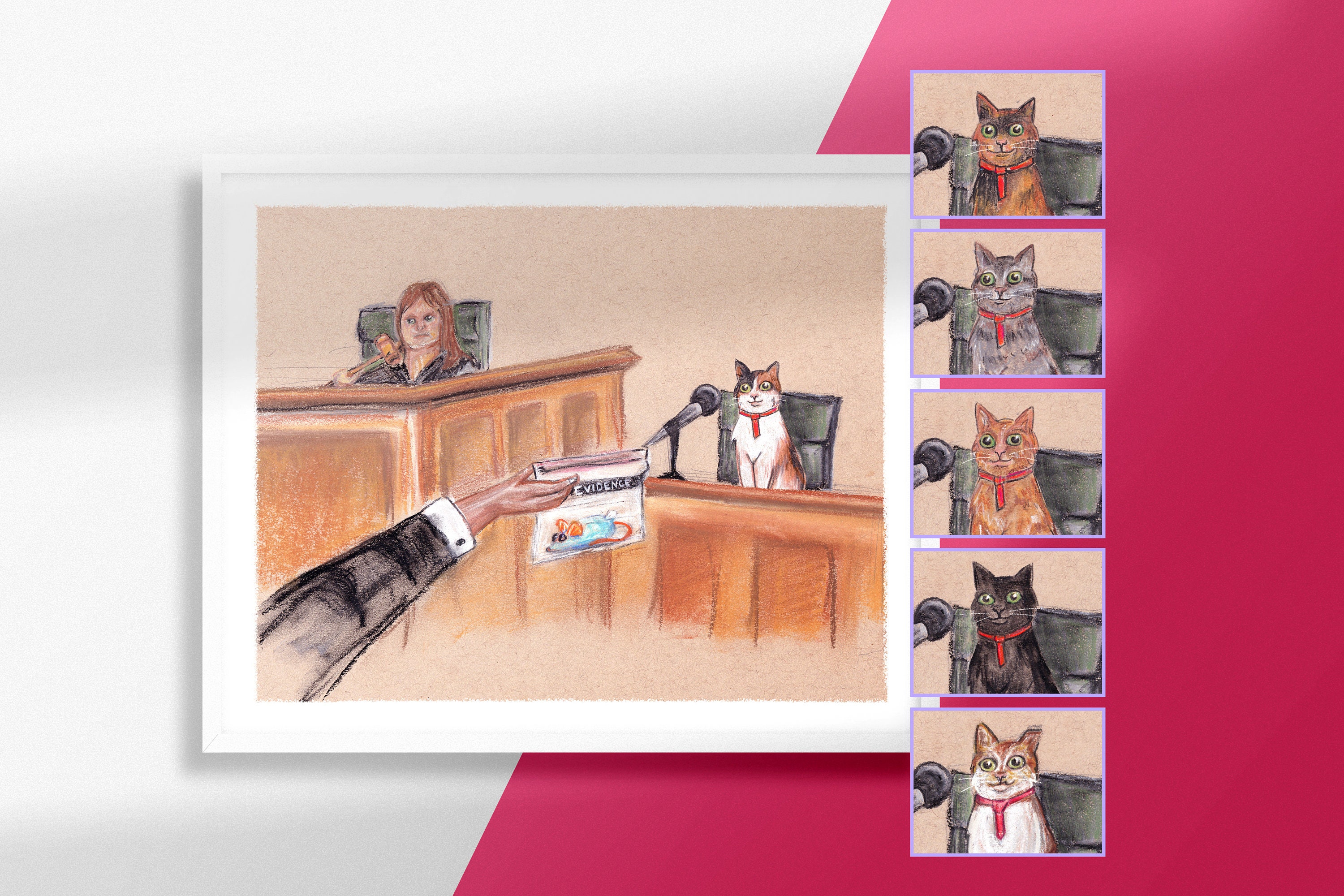 Claw & Order Courtroom Cat Sketch Art Print Choose Your Cat - Etsy