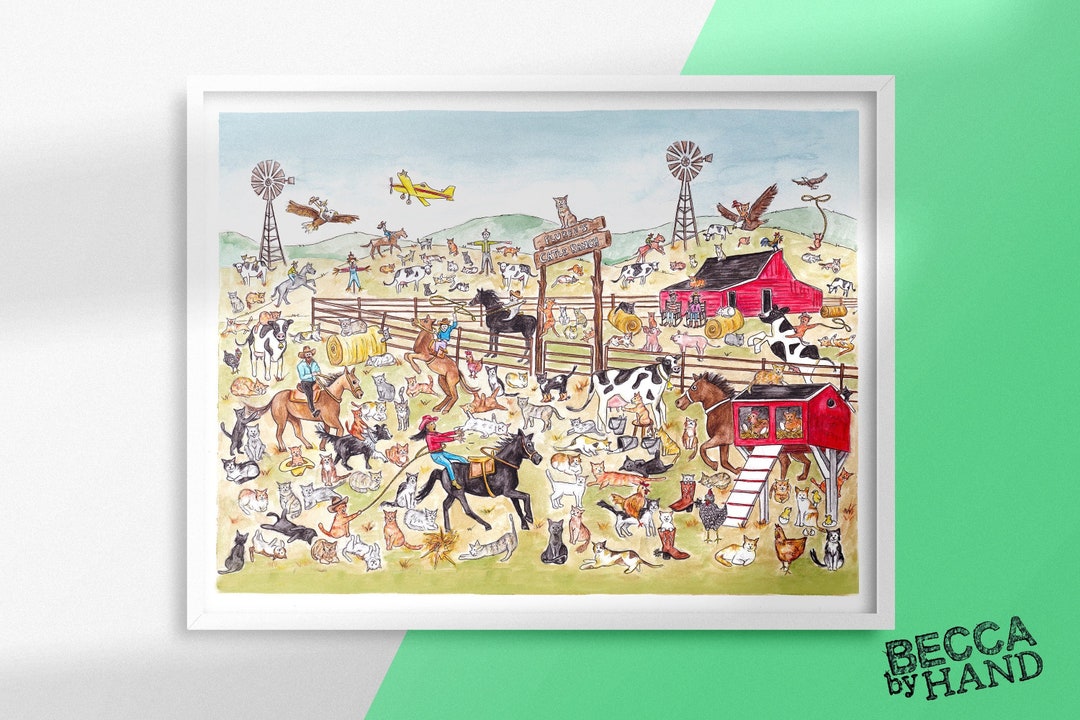 Herding Cats Art Print Funny Catle Ranch Wall Hanging 11x14 - Etsy
