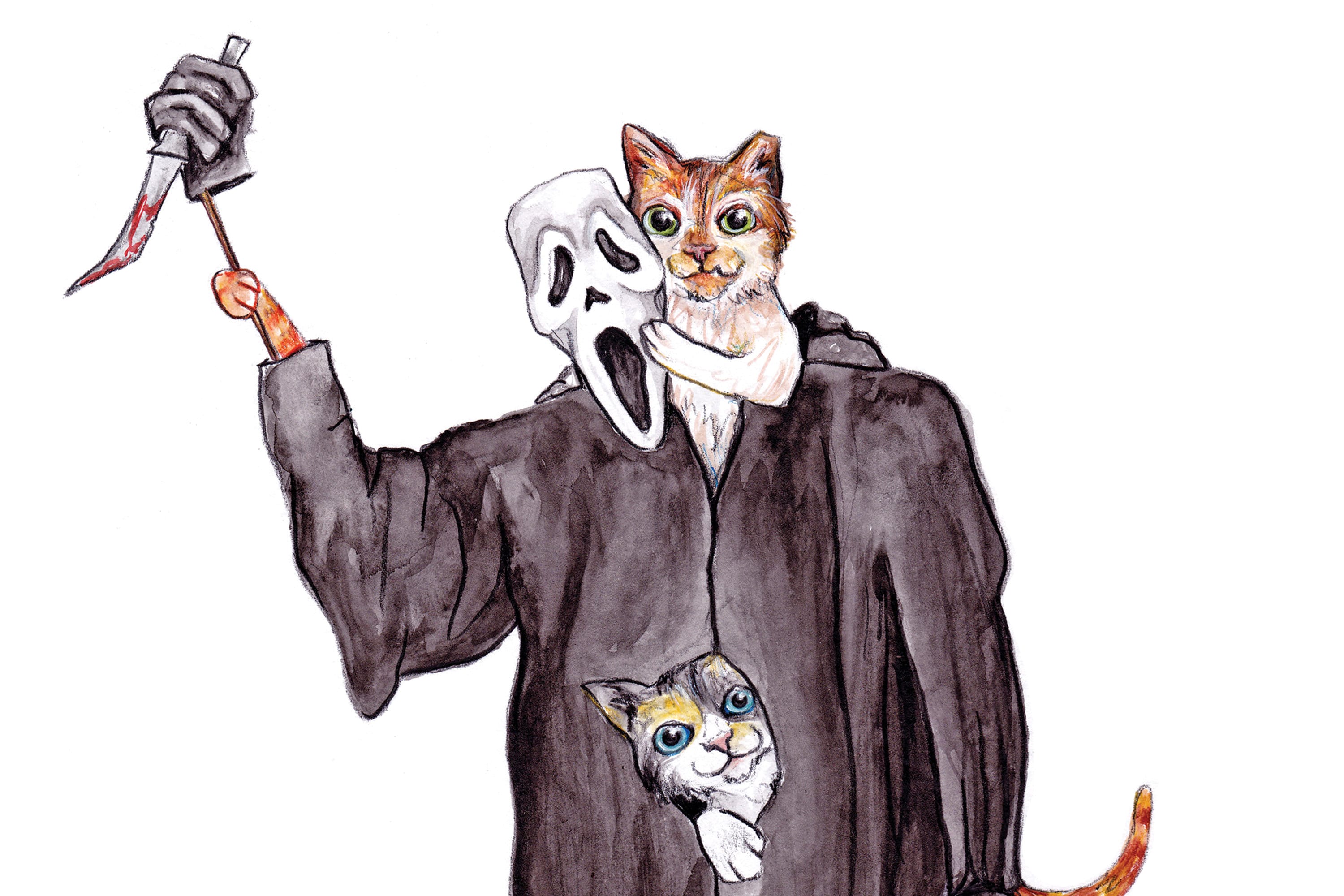 Ghostface Revealed as Cats Art Print, Scream Movie Parody Illustration ...