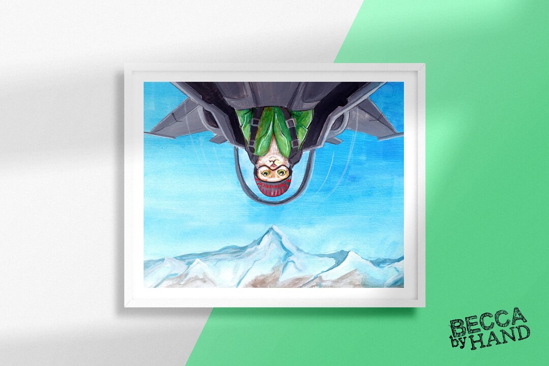 Top Gun Cat Art Print 8x10, Feline Fighter Pilot Painting, Cute Pop ...