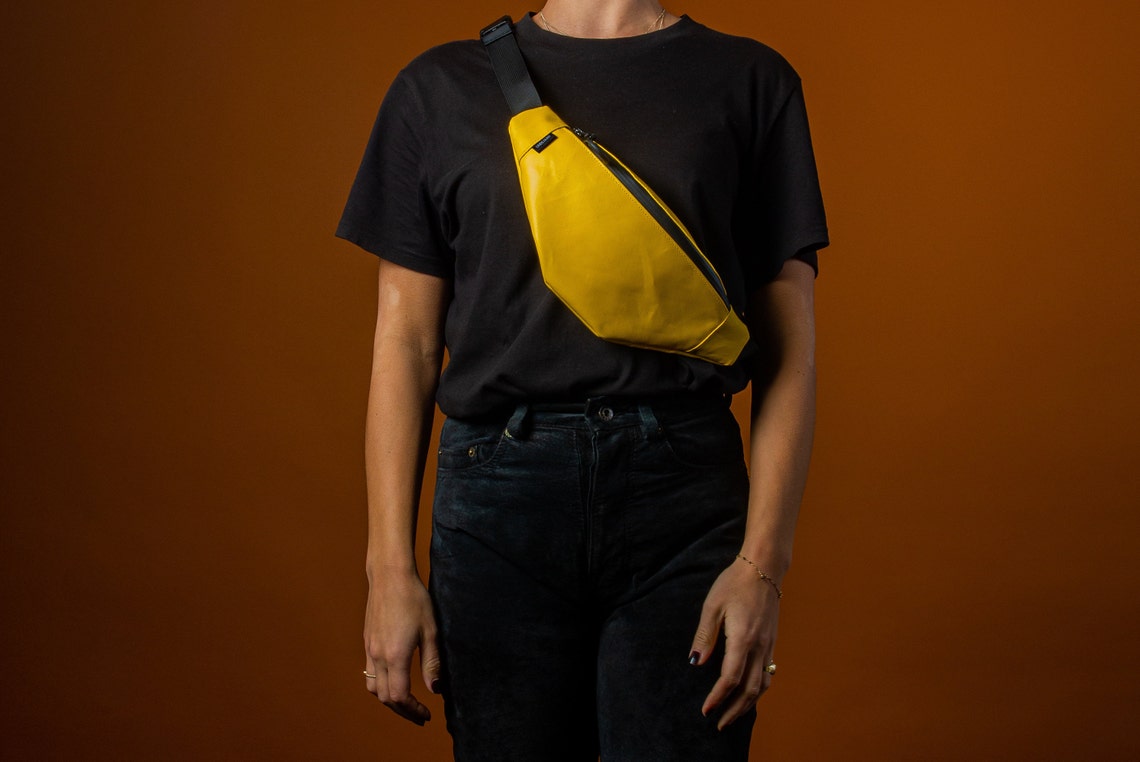 Yellow fanny pack from upcycled fabric Sustainable hip bag | Etsy