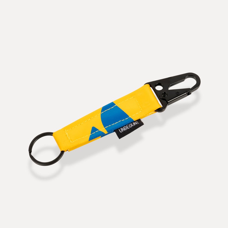 Upcycled Yellow & Blue Keychain, Vegan Key Fob, Handmade in Amsterdam ...