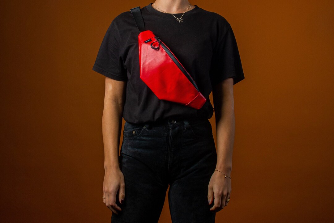 Red Fanny Pack From Upcycled Fabric - Sustainable Waist Bag and Belt ...